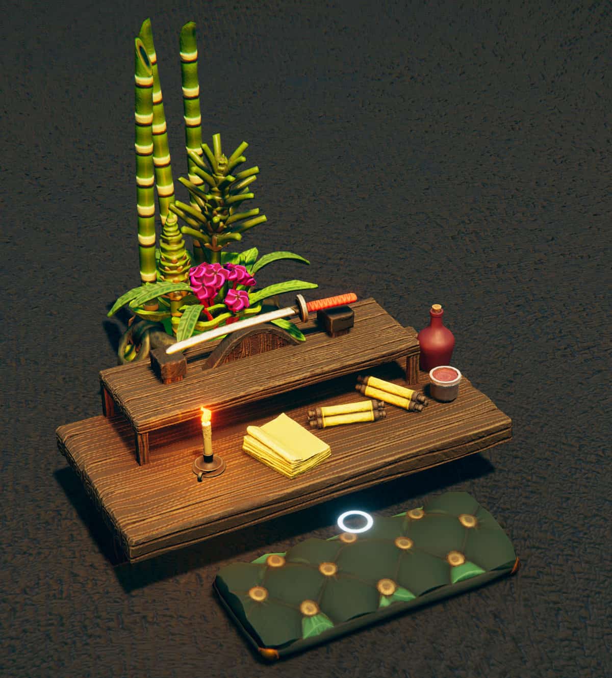 Japanese Castle Project - Samurai / Ronin Desk with Katana stand ...