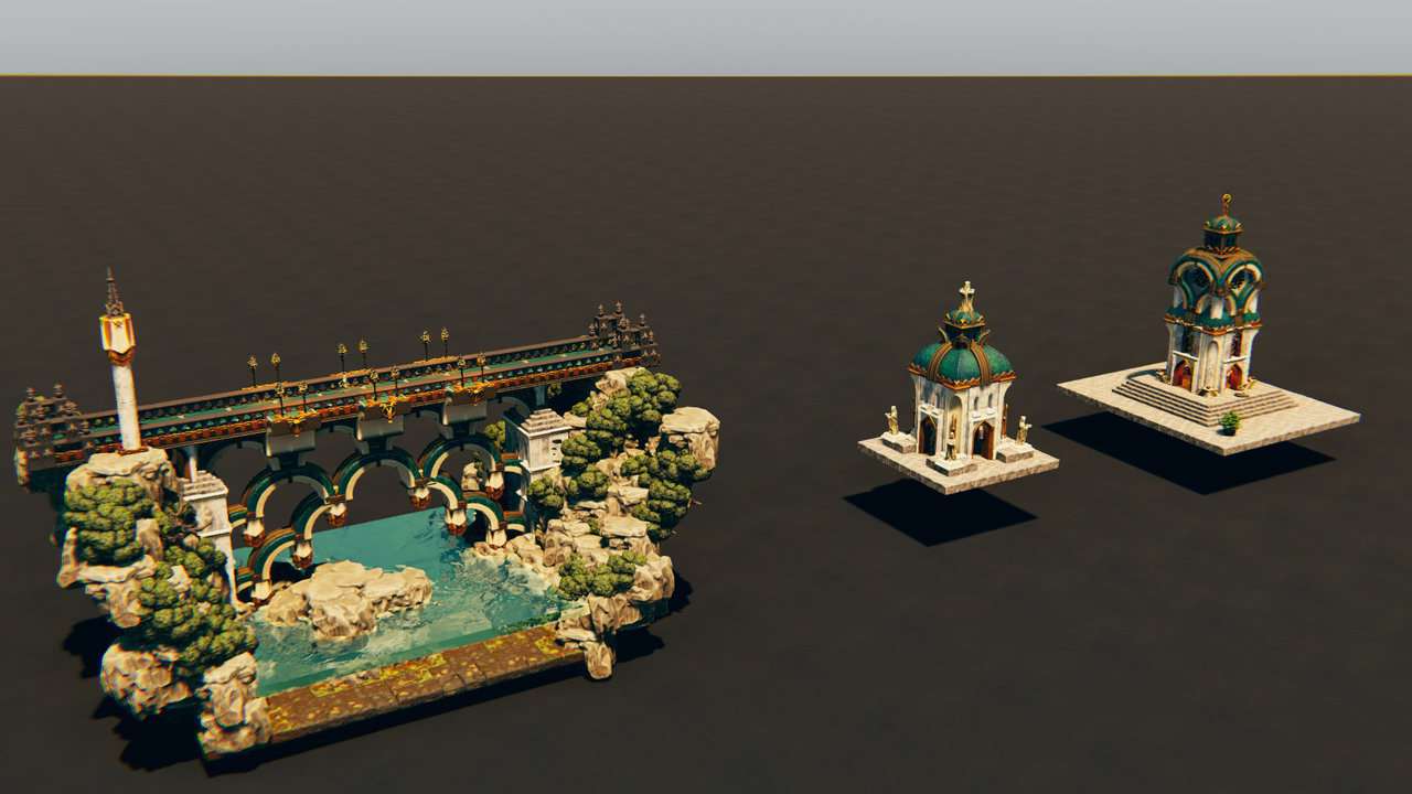 clock,,,bridge and fountain - Tales Tavern