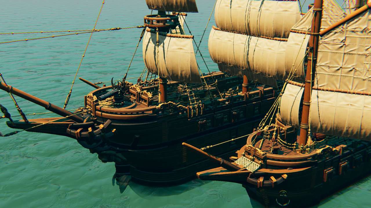 a fantasy tripled hull ship,,,a monster hunter - Tales Tavern