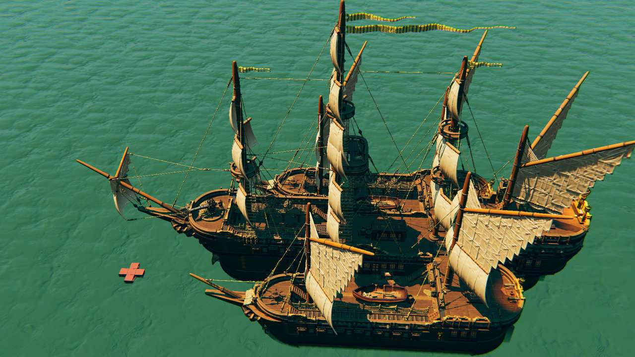 a fantasy tripled hull ship,,,a monster hunter - Tales Tavern