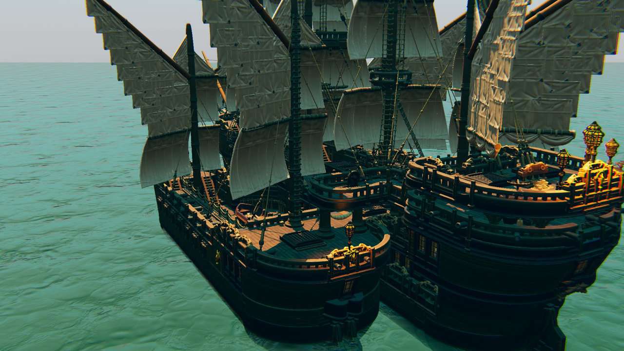 a fantasy tripled hull ship,,,a monster hunter - Tales Tavern