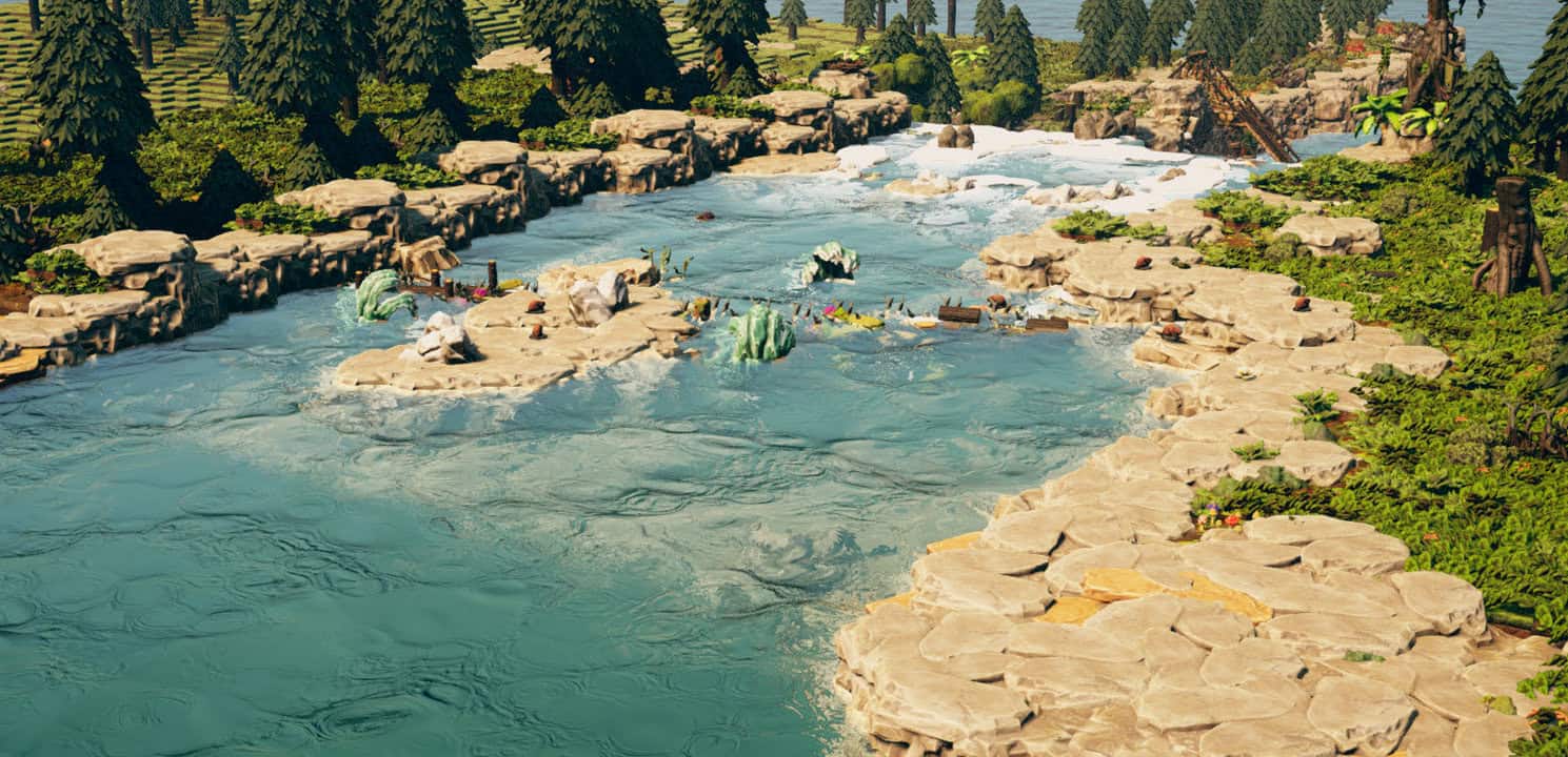 Rising river with waterfall and suspension bridge - v2 - Tales Tavern