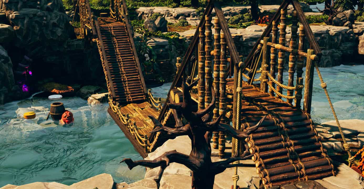 Rising river with waterfall and suspension bridge - v2 - Tales Tavern