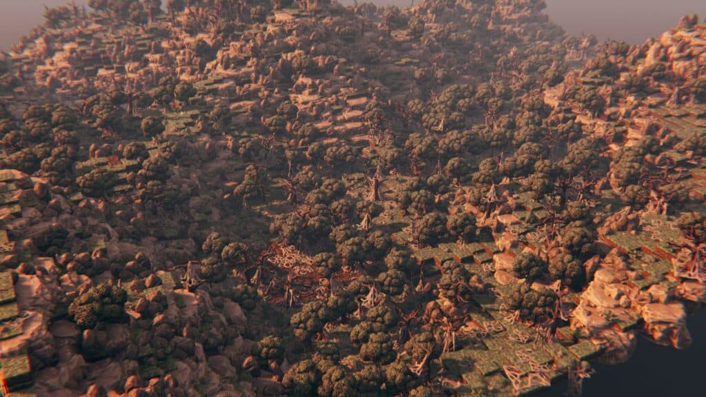 Rocky hills in heavily webbed forest - Tales Tavern